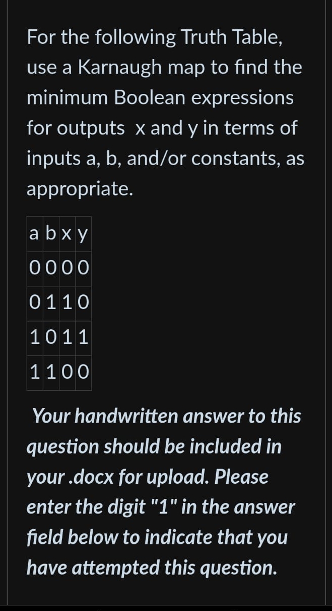 Solved For the following Truth Table, use a Karnaugh map to | Chegg.com
