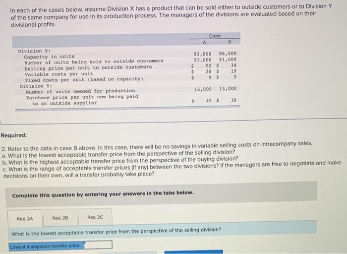 Solved In each of the cases below, assume Division X has a | Chegg.com
