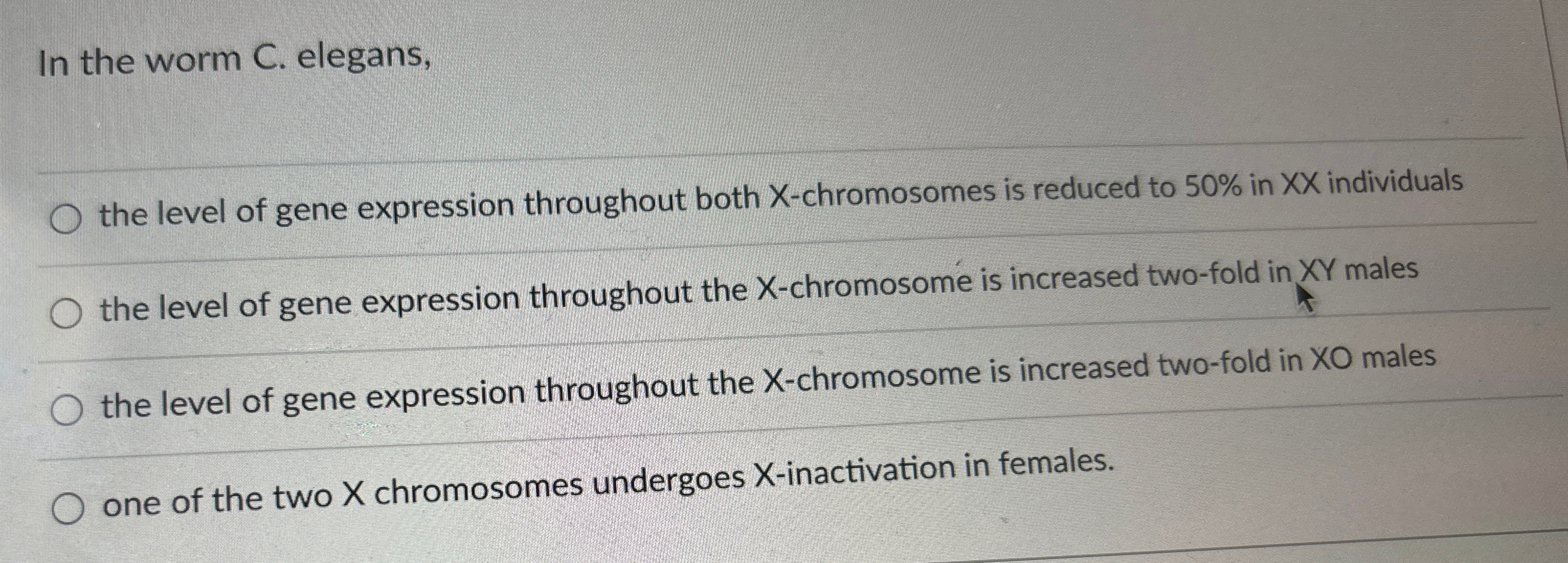 Solved In the worm C. ﻿elegans, ﻿the level of gene | Chegg.com