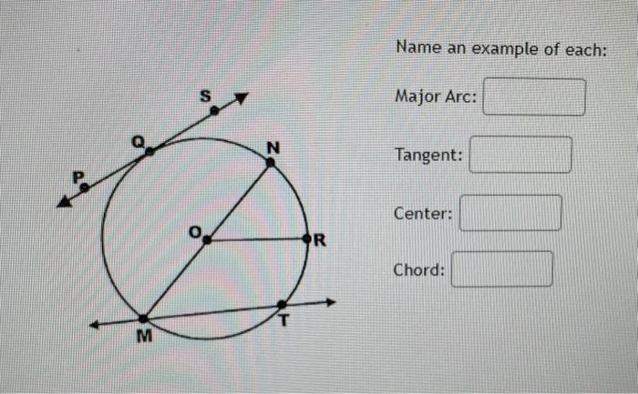 Solved Name an example of each: Major Arc: Tangent: Center: | Chegg.com