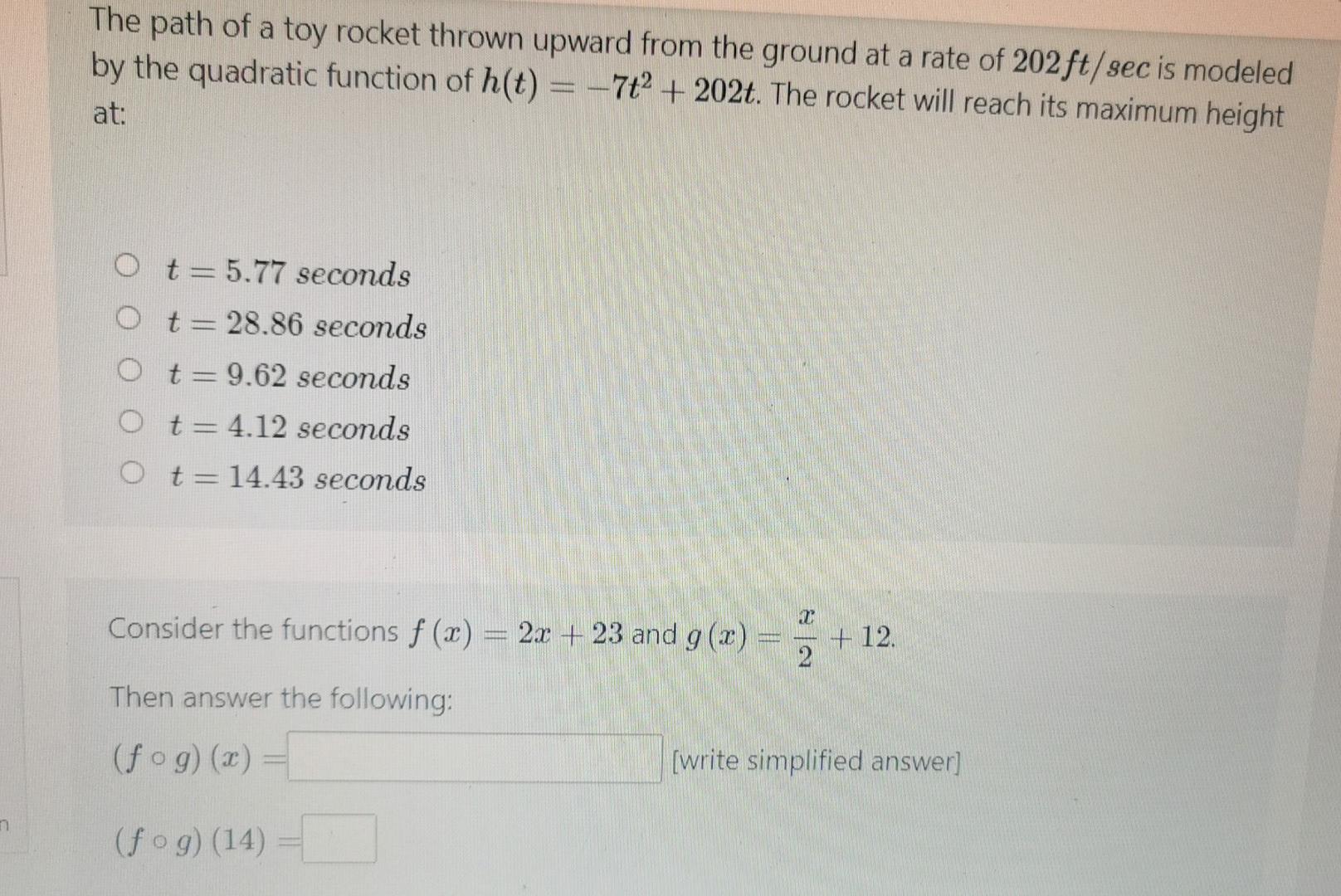 Solved The path of a toy rocket thrown upward from the | Chegg.com