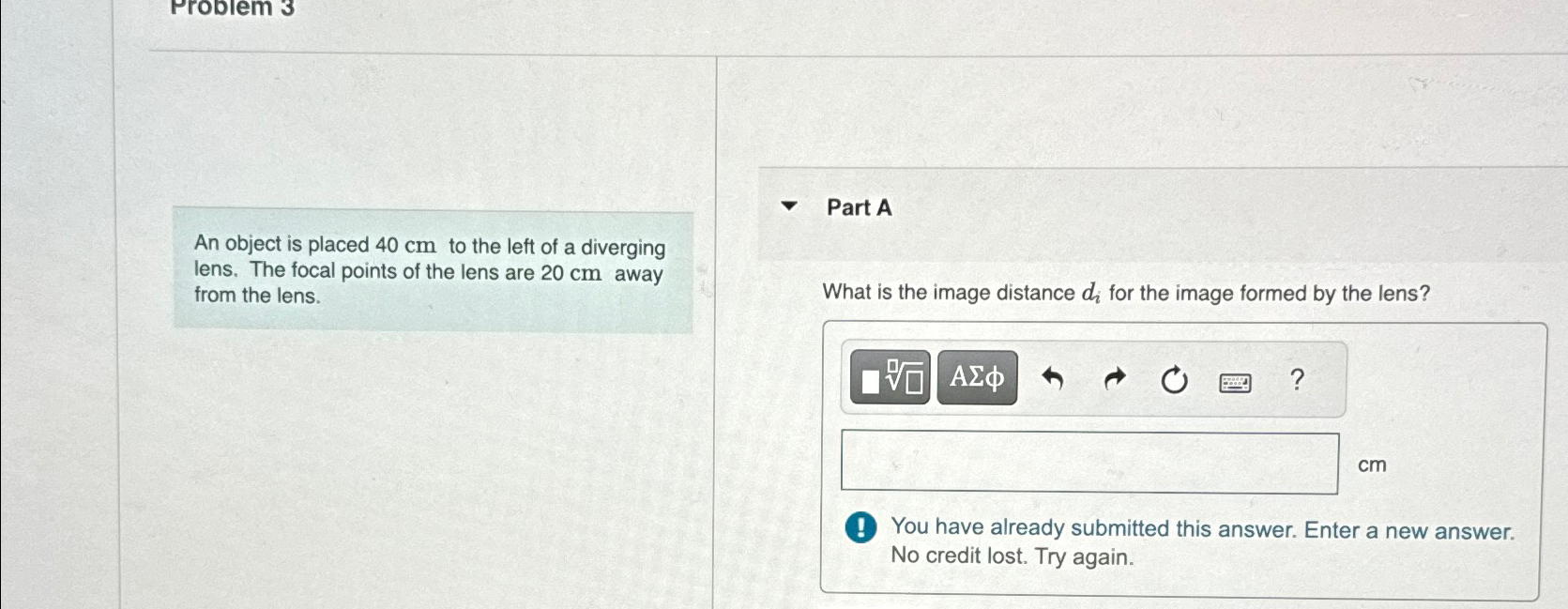 Solved An object is placed 40cm ﻿to the left of a diverging | Chegg.com