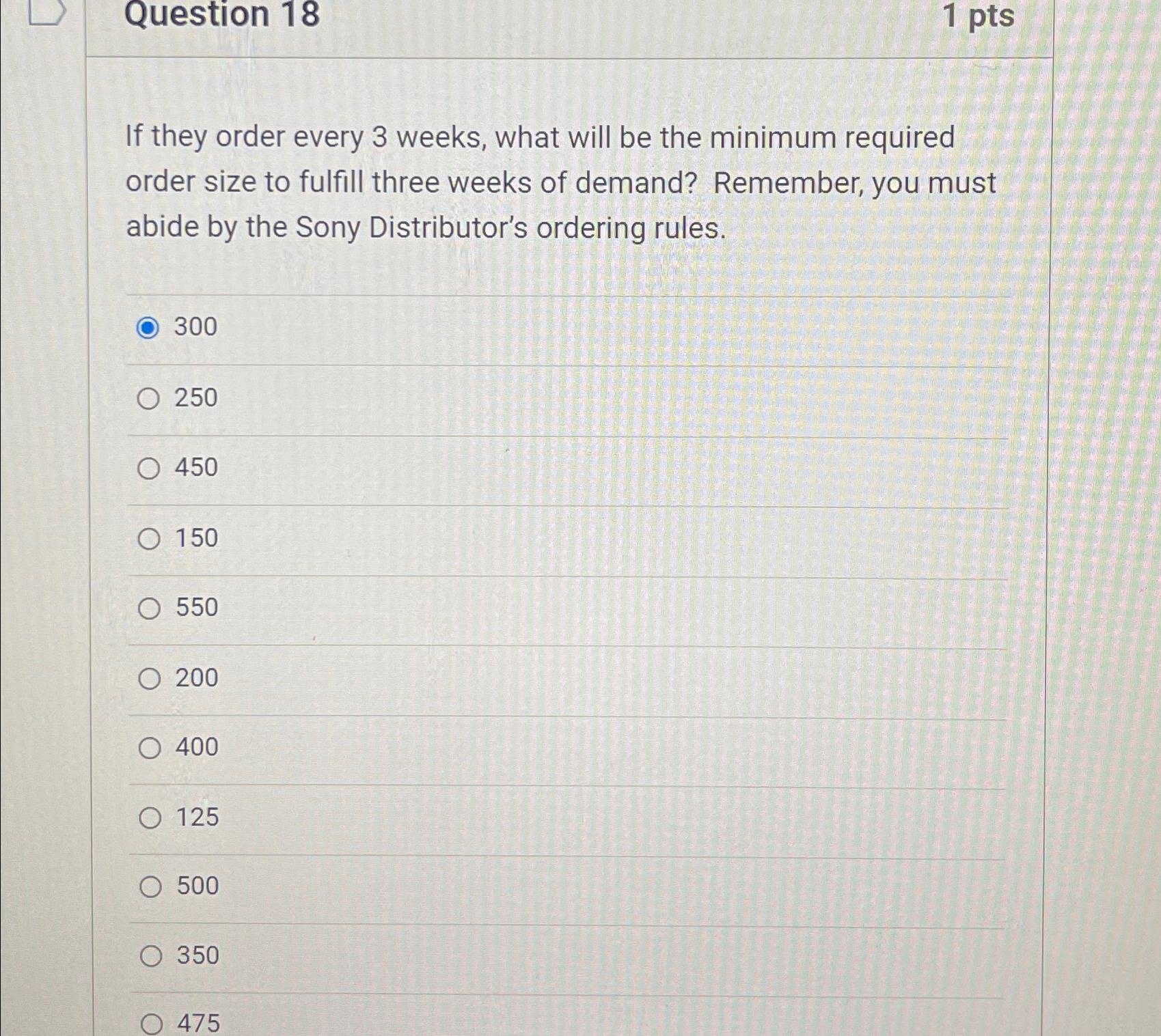 Solved Question 181 ﻿ptsIf they order every 3 ﻿weeks, what | Chegg.com