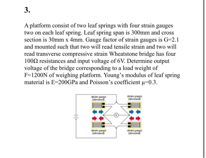 Solved 3. A platform consist of two leaf springs with four | Chegg.com