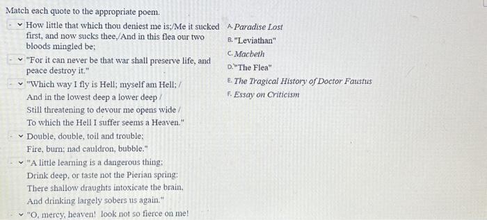 Match each quote to the appropriate poem. How little | Chegg.com