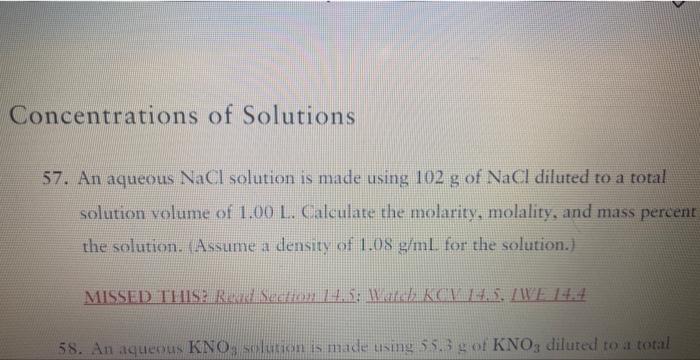 Solved Concentrations of Solutions 57. An aqueous NaCl | Chegg.com