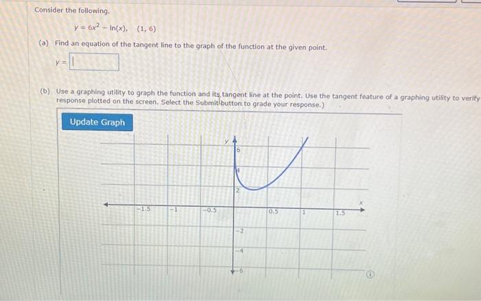 Solved Consider the following. y = 6x² - In(x), (1,6) (a) | Chegg.com