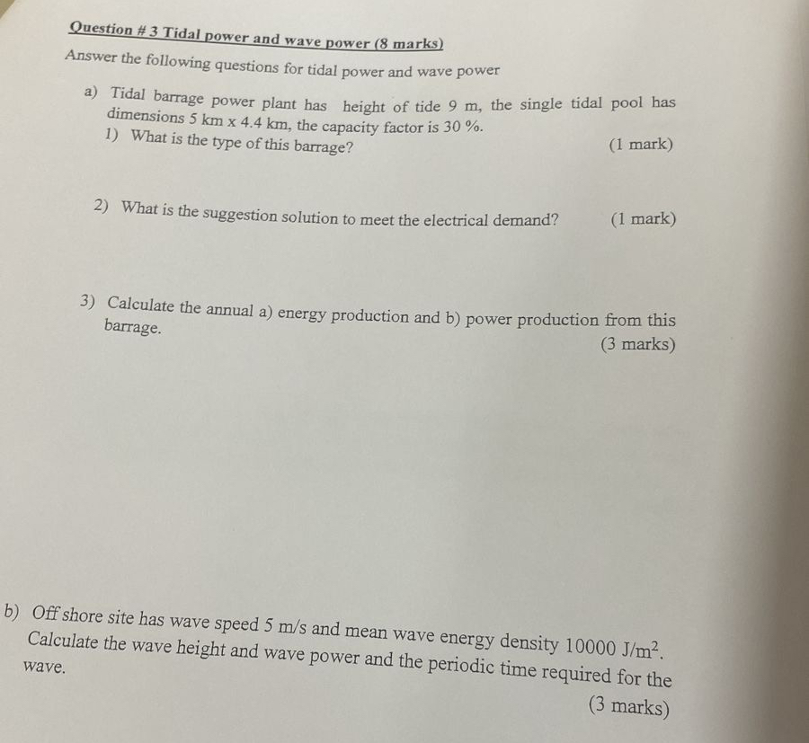 Solved Question # 3 ﻿Tidal power and wave power ( 8 | Chegg.com