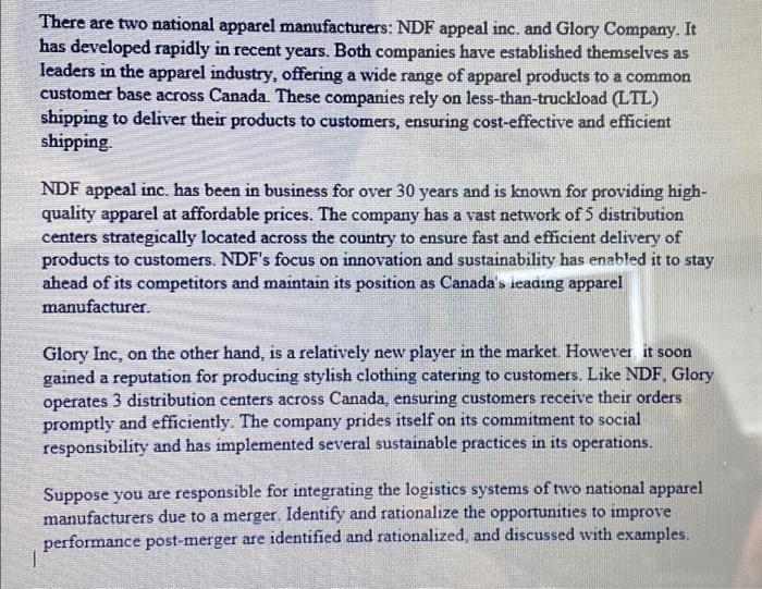 Solved There are two national apparel manufacturers: NDF | Chegg.com