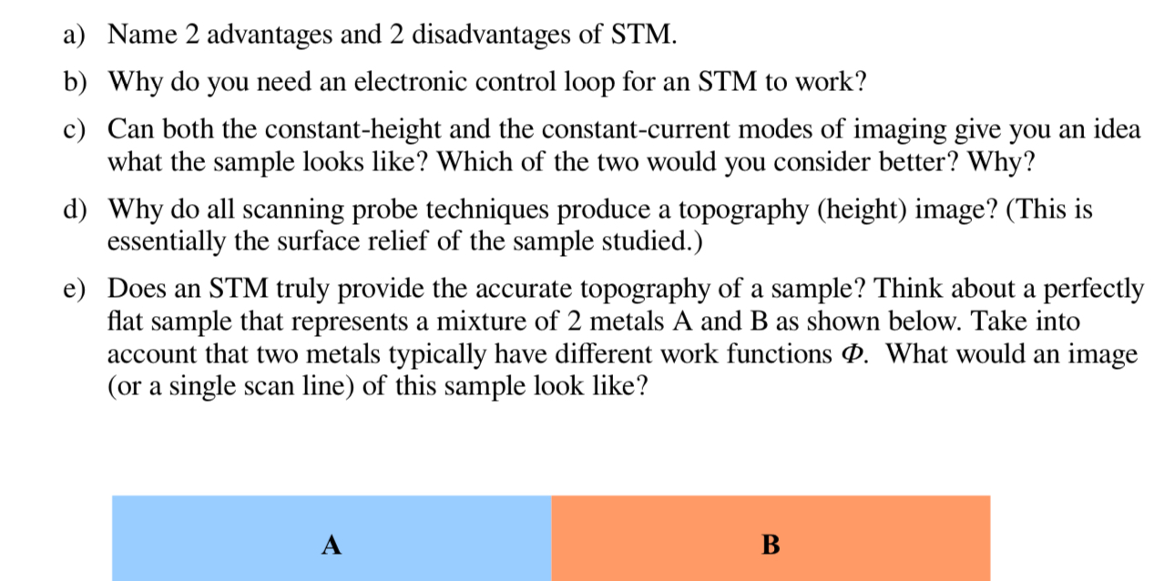 Solved a) ﻿Name 2 ﻿advantages and 2 ﻿disadvantages of STM.b) | Chegg.com