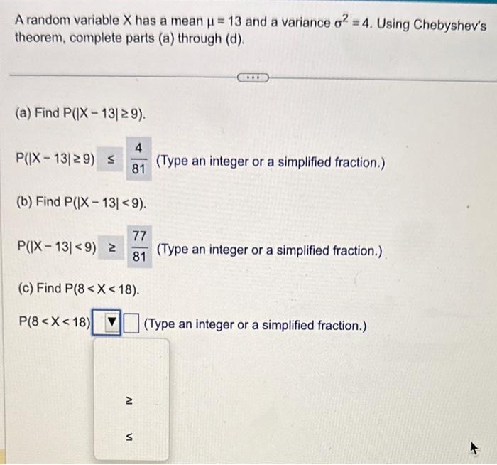 Solved A Random Variable X Has A Mean μ13 And A Variance 1894