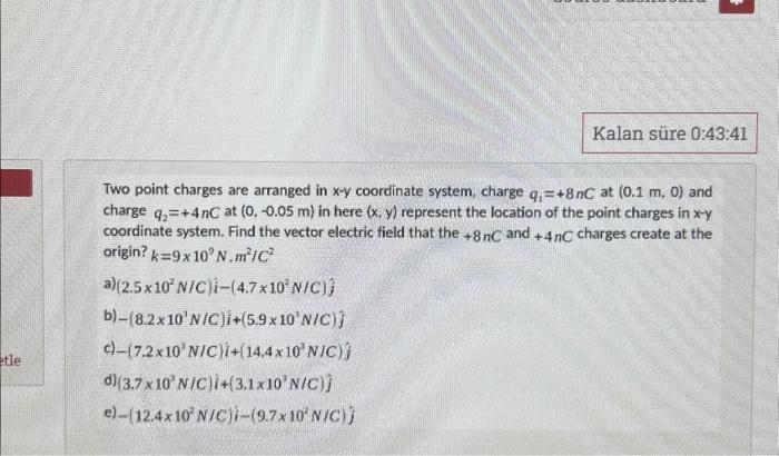 Solved Two point charges are arranged in x−y coordinate | Chegg.com