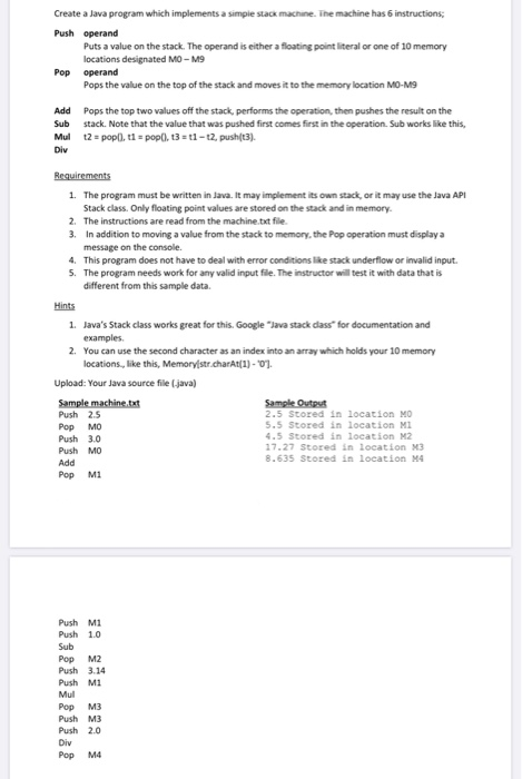Solved Create a Java program which implements a simple stack | Chegg.com