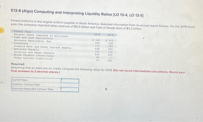 Solved E13-8 (Algo) Computing and Interpreting Liquidity | Chegg.com