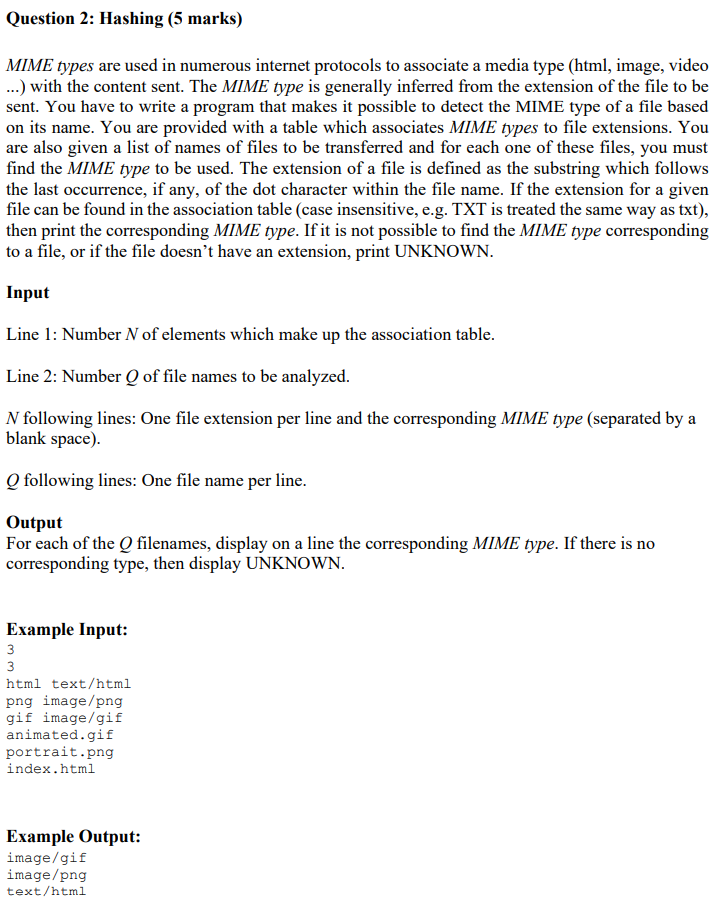 Solved JAVA: Question 2: Hashing (5 marks)MIME types are | Chegg.com Solved JAVA: Question 2: Hashing (5 marks)MIME types are | Chegg.com