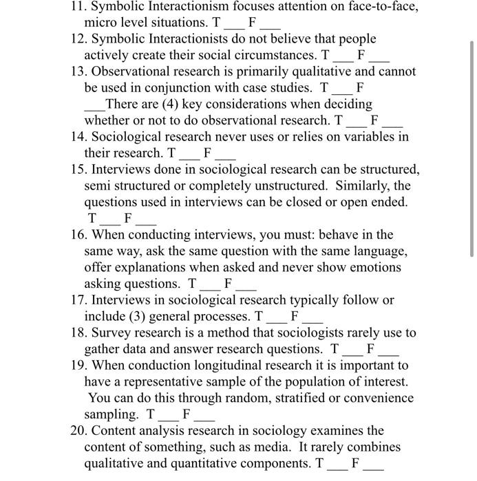 Solved 11. Symbolic Interactionism focuses attention on | Chegg.com