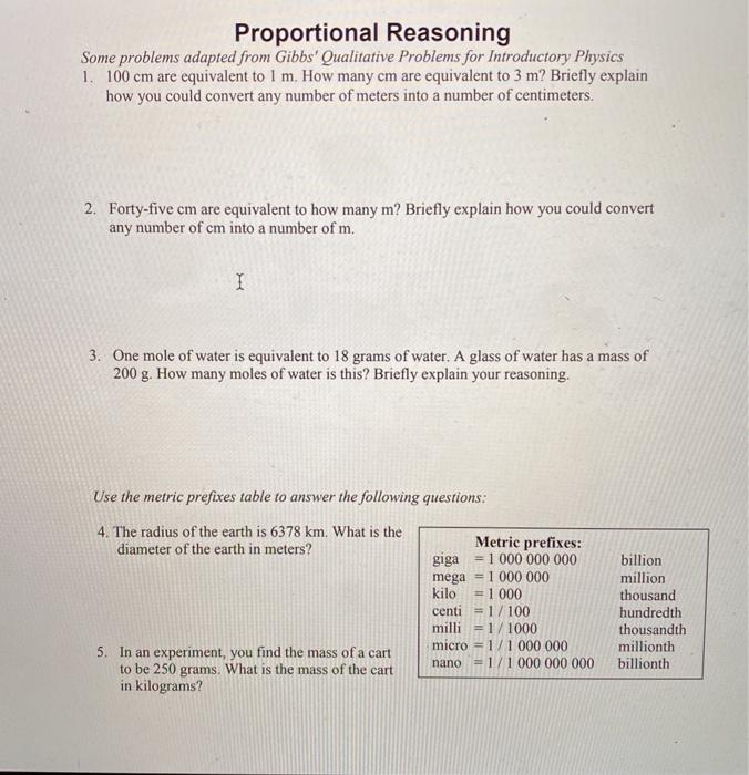 Solved Proportional Reasoning Some problems adapted from | Chegg.com