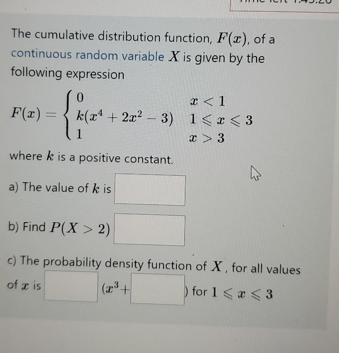 Solved The cumulative distribution function, F(x), of a | Chegg.com