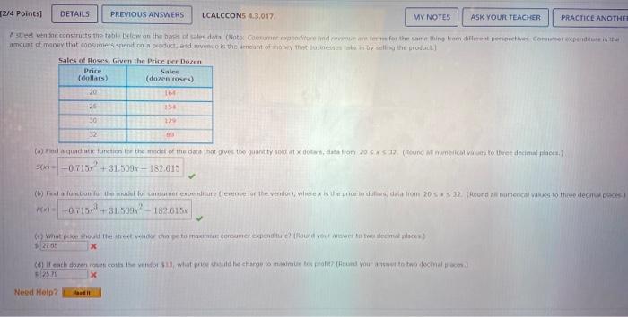 5(e)=−0.215r2+31.509r−182.615 aี | Chegg.com