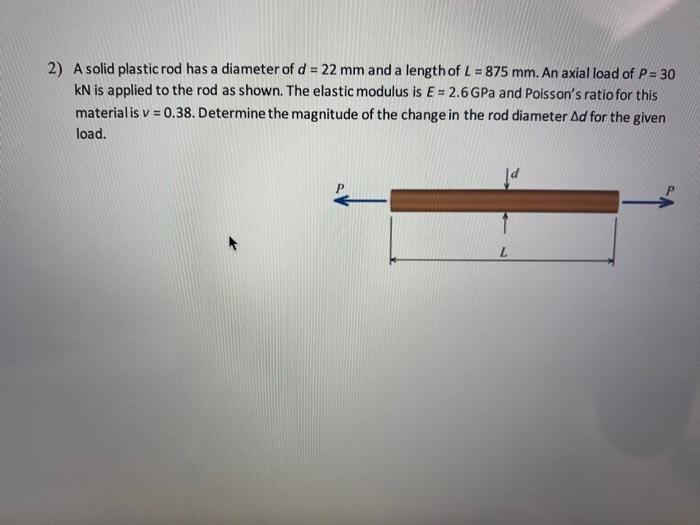 Solved 2) A solid plastic rod has a diameter of d=22 mm and | Chegg.com
