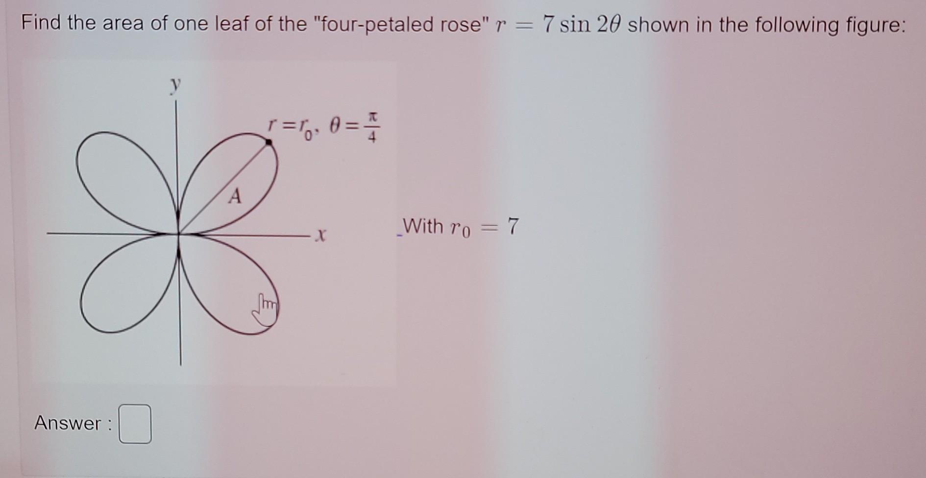 Solved Find the area of one leaf of the "four-petaled rose" | Chegg.com