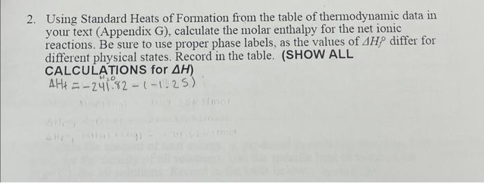 Solved 2. Using Standard Heats of Formation from the table | Chegg.com