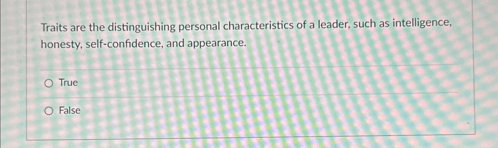 Solved Traits are the distinguishing personal | Chegg.com