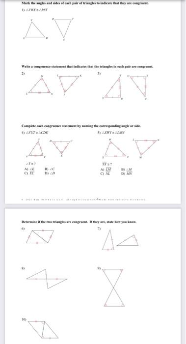 Solved Mark the angles and sides of each pair of triangles | Chegg.com