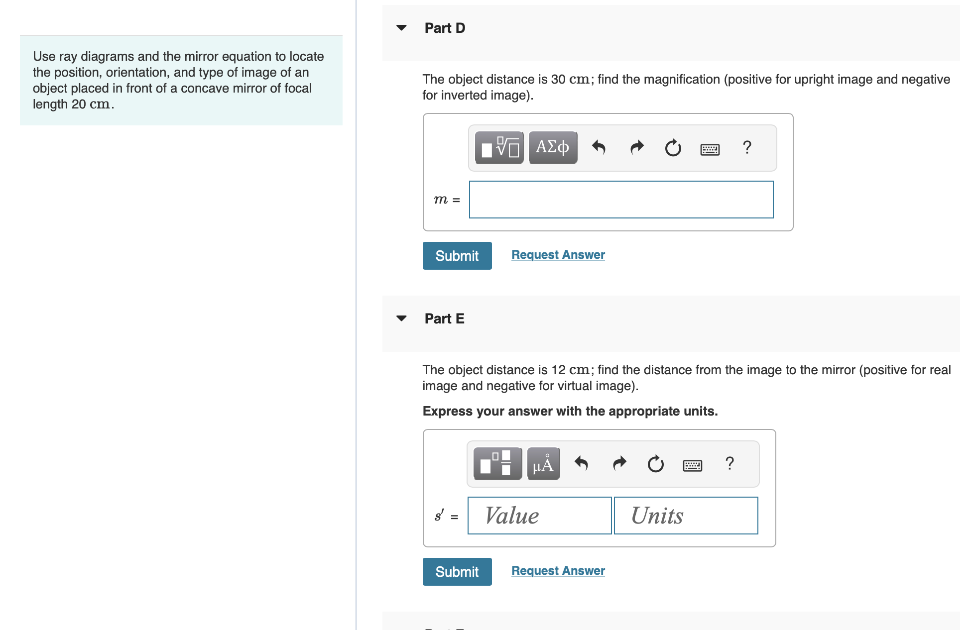 Solved Part DUse ray diagrams and the mirror equation to | Chegg.com