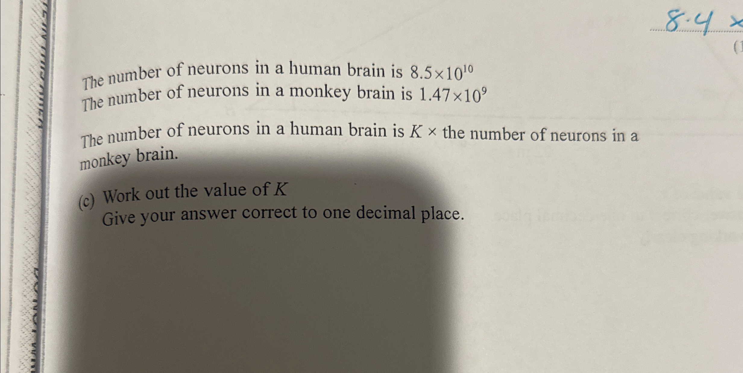 The number of neurons in a human brain is 8.5×1010The | Chegg.com