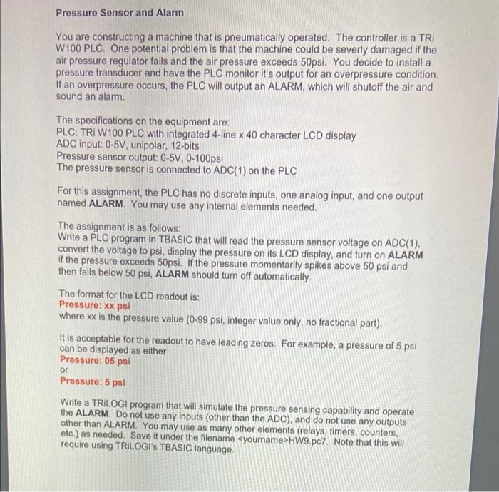 Solved Pressure Sensor and Alarm You are constructing a | Chegg.com