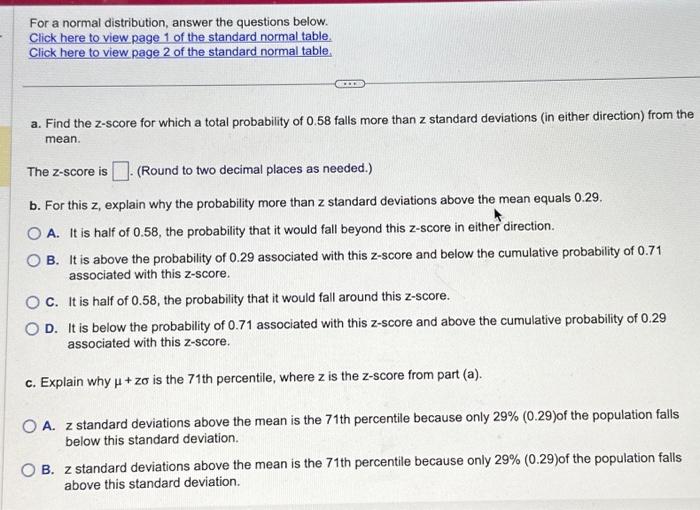 Solved For a normal distribution, answer the questions | Chegg.com