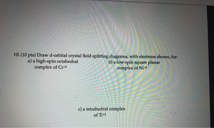 Solved 10.(10 pts) Draw d-orbital crystal field splitting | Chegg.com