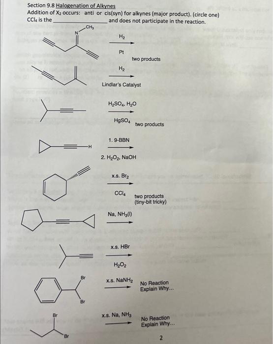 Solved Section 9.8 Halogenation of Alkynes Addition of X₂ | Chegg.com