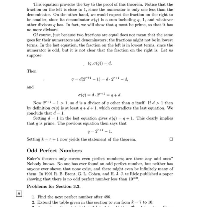 Solved 3.3 Perfect Numbers Looking for a Pattern So far we | Chegg.com