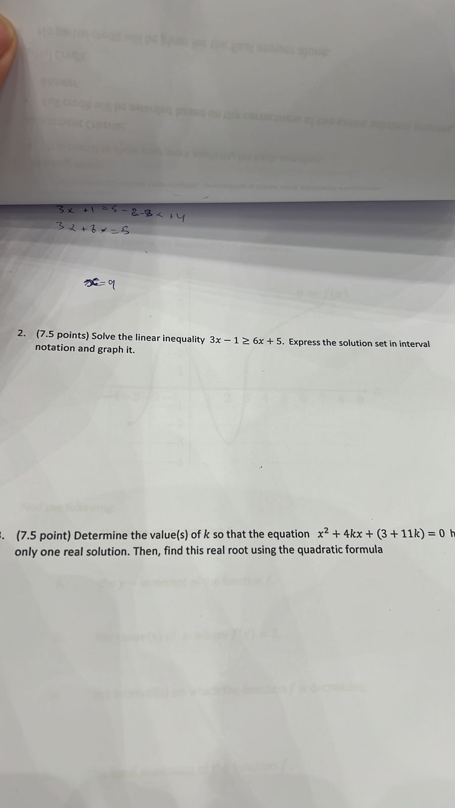 Solved (7.5 ﻿points) ﻿Solve the linear inequality 3x-1≥6x+5. | Chegg.com