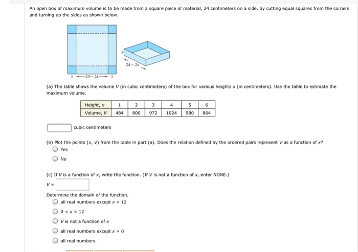 Solved An open box of maximum volume is to be made from a | Chegg.com