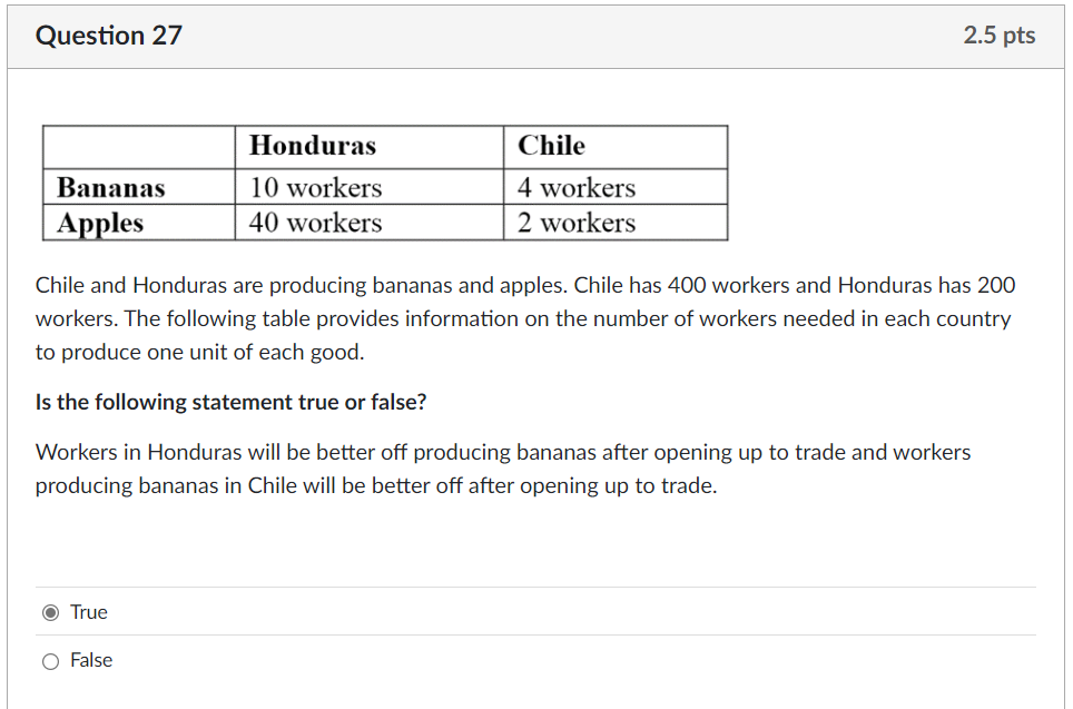 Solved Question 27Chile and Honduras are producing bananas | Chegg.com