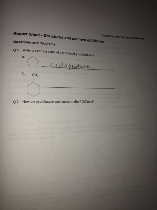Solved Structures and Isomers of Alkanes Report Sheet - | Chegg.com