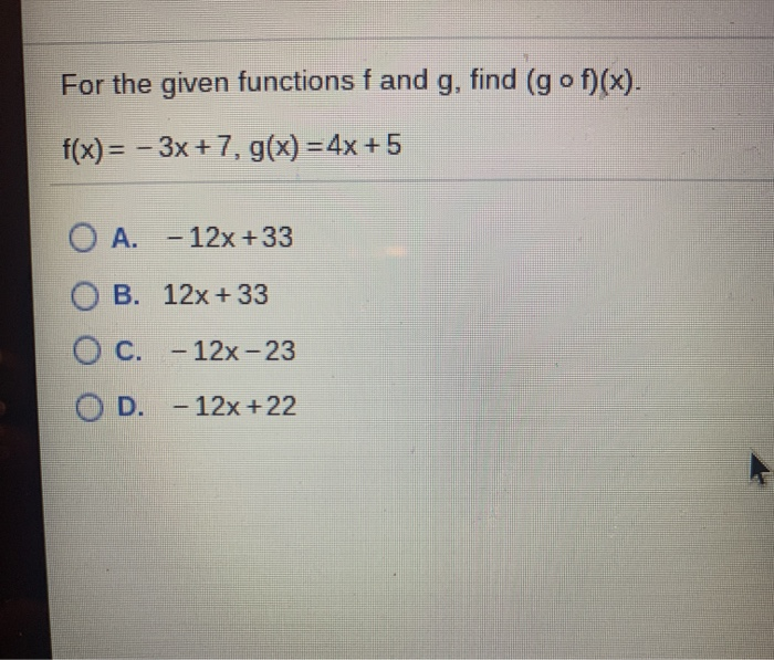 Solved For the given functions fand g, find (gof)(x). f(x)= | Chegg.com
