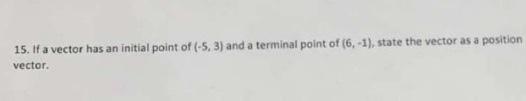 Solved 15. If a vector has an initial point of (-5, 3) and a | Chegg.com
