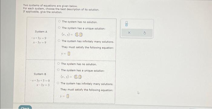 Solved TWo systems of equations are given below. For each | Chegg.com