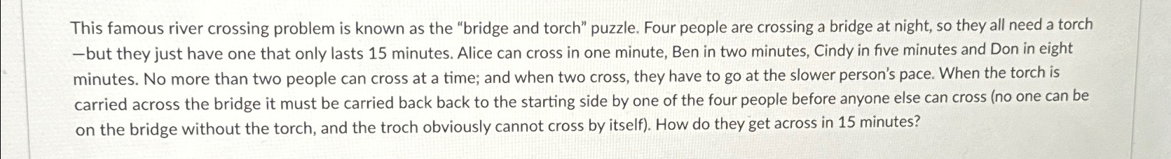 This famous river crossing problem is known as the | Chegg.com