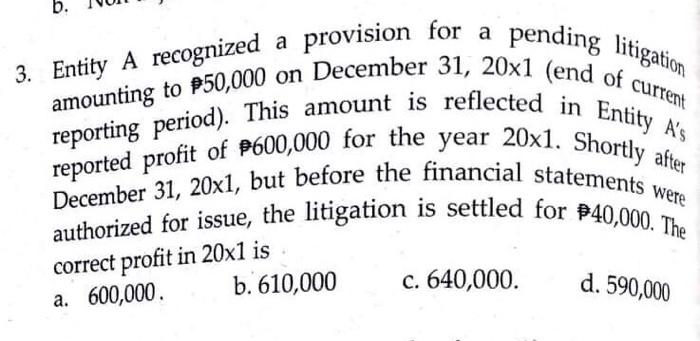 Solved b. pending litigation 3. Entity A recognized a | Chegg.com