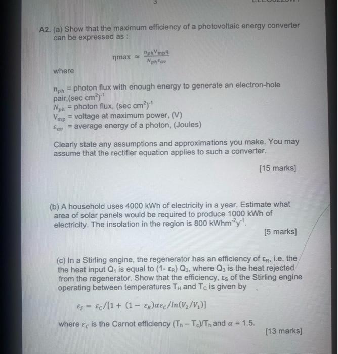 Solved A2. (a) Show that the maximum efficiency of a | Chegg.com