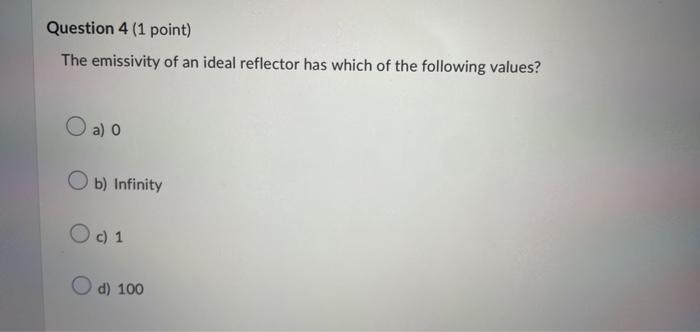 Solved The emissivity of an ideal reflector has which of the | Chegg.com