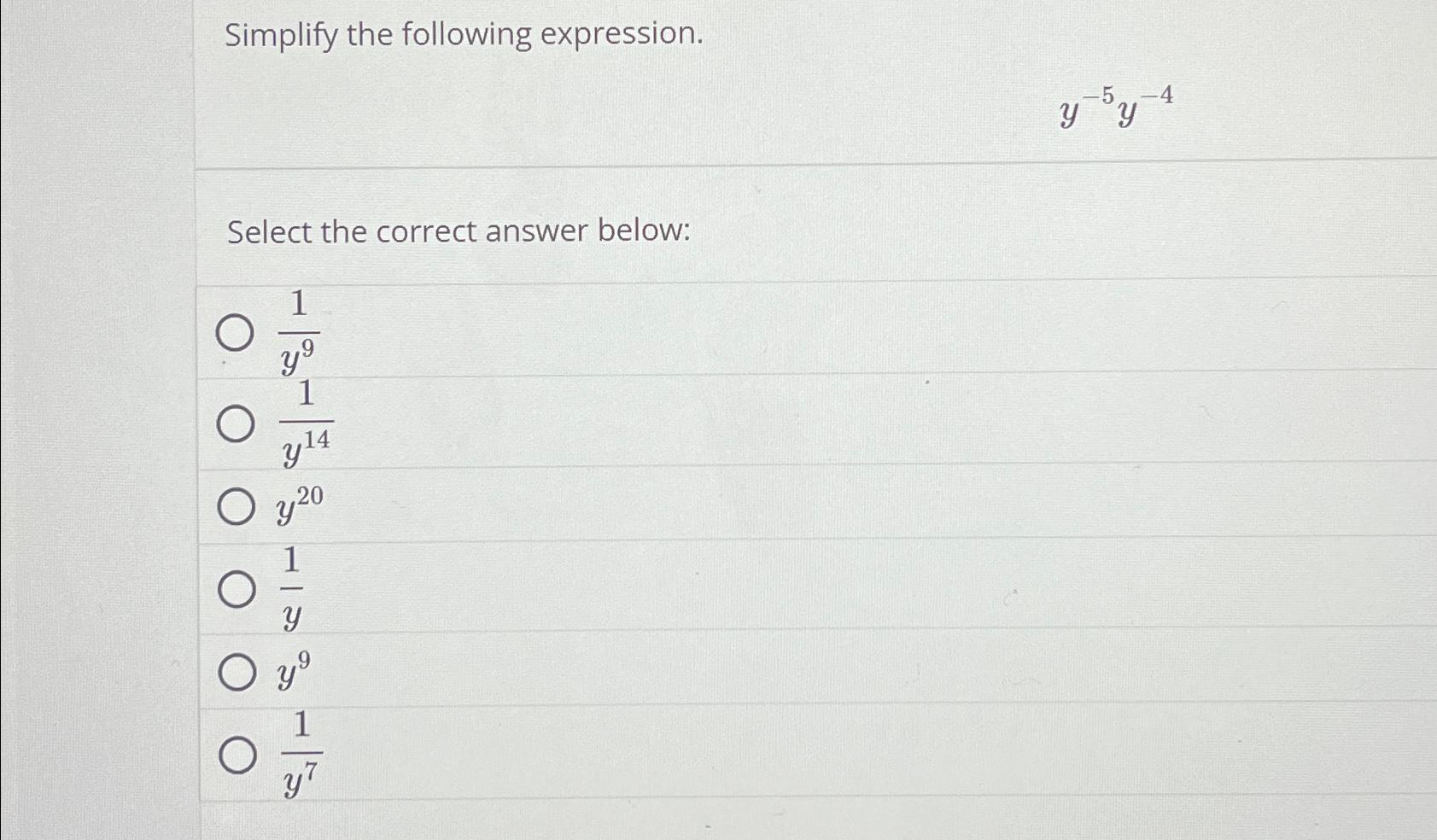 Solved Simplify the following expression.y-5y-4Select the | Chegg.com