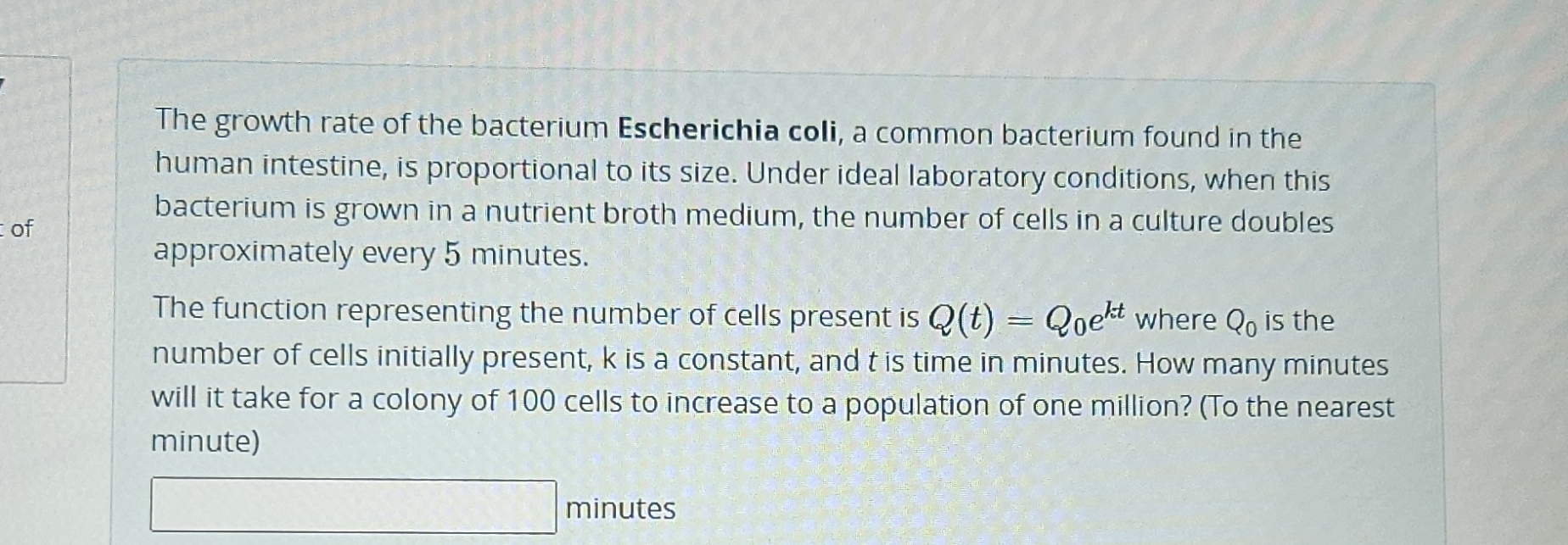 Solved The growth rate of the bacterium Escherichia coli, a | Chegg.com