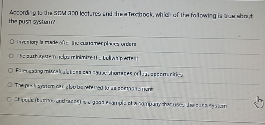 Solved According to the SCM 300 ﻿lectures and the eTextbook, | Chegg.com