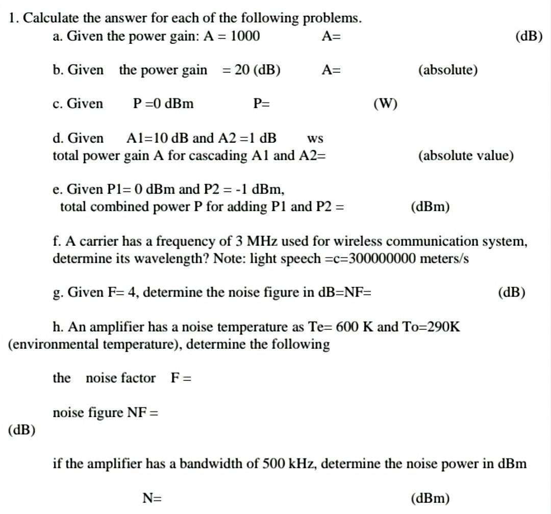 Solved Calculate the answer for each of the following | Chegg.com